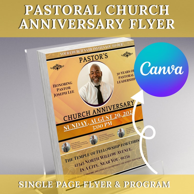 Pastoral Church Anniversary Invitation & Program One Sheet - Etsy