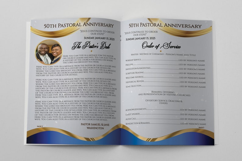 Blue & Gold Church Anniversary Program Template (Digital Download ...