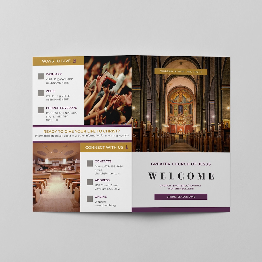 Church Bulletin Canva Template Size: 8.5x11 Fully Editable - Etsy