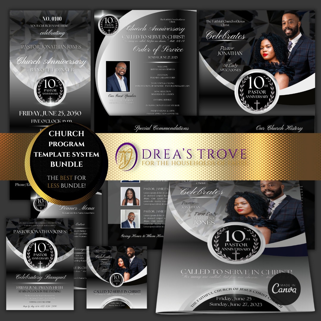 CANVA Church Anniversary Template Bundle Black & Silver Program, Flyer ...
