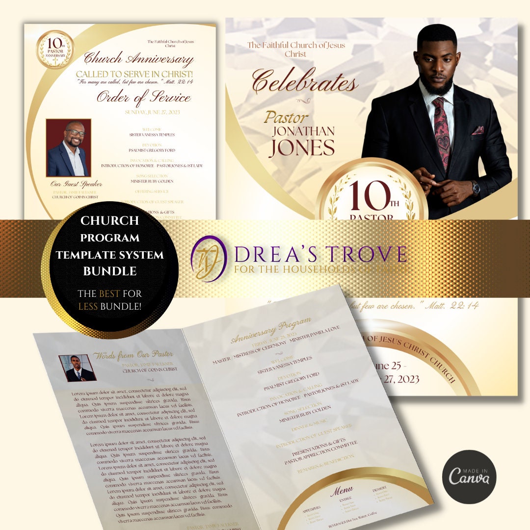 CANVA Church Anniversary Bundle | Program and Flyer | Cream & Gold ...