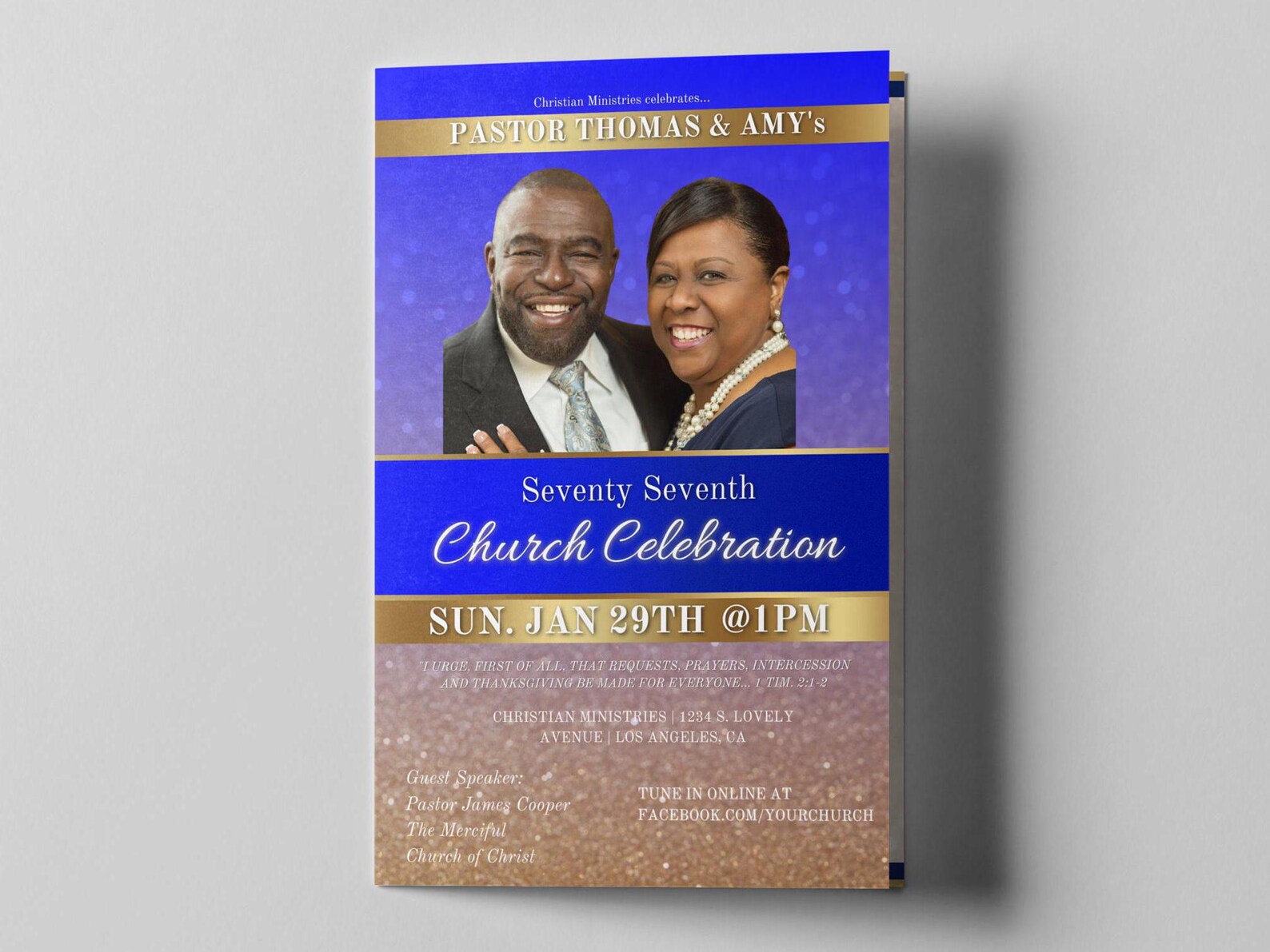 Royal Blue & Gold Church Program Template | Anniversary, Pastoral ...