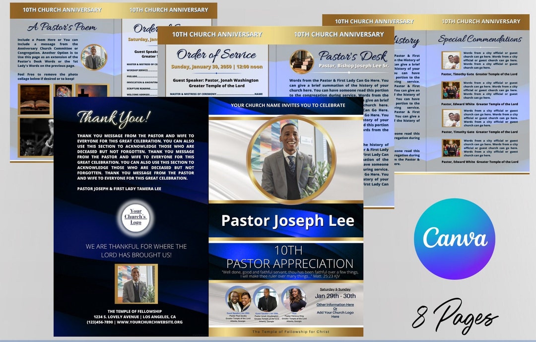 CANVA Pastor Appreciation Service Church Program | Editable | Evening ...