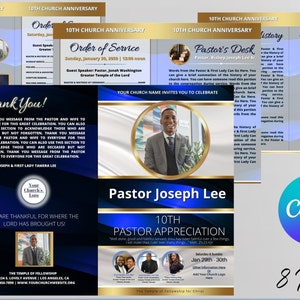 CANVA Pastor Appreciation Service Church Program | Editable | Evening ...