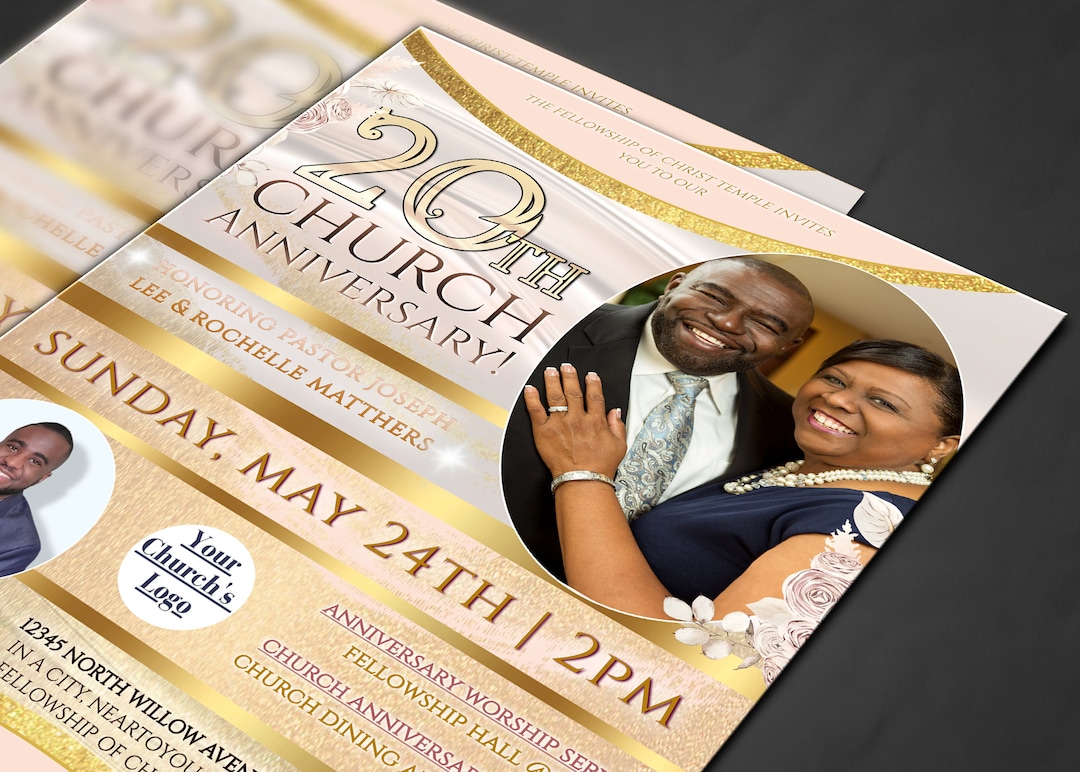 Pink Editable Church Anniversary Program Template | Double Sided Front ...