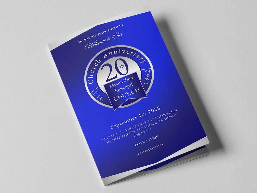 CANVA Pastor Anniversary Program | Editable Template | Blue White ...