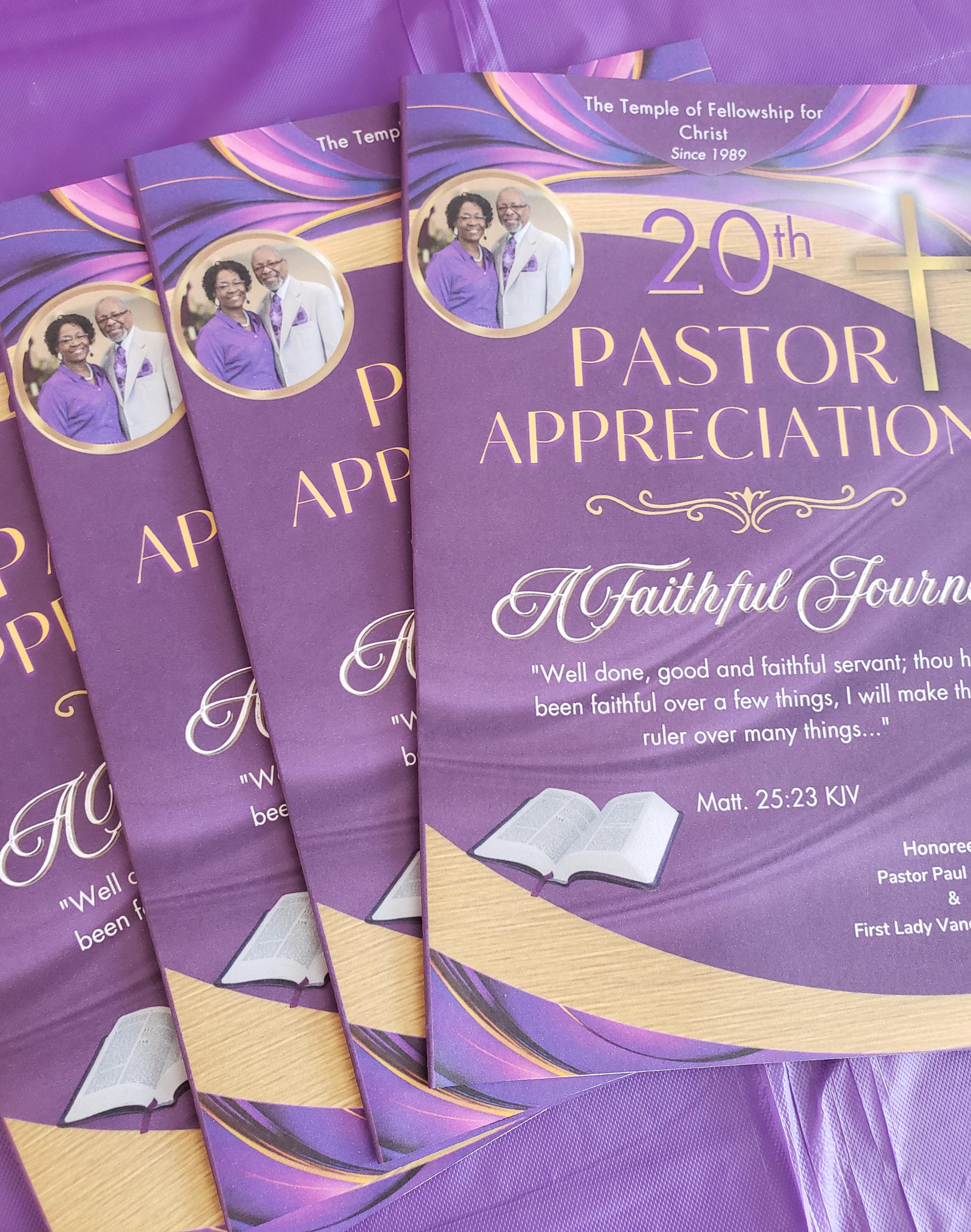 Purple Gold Pastor Appreciation Program Template (canva, 11x8.5 Bifold ...