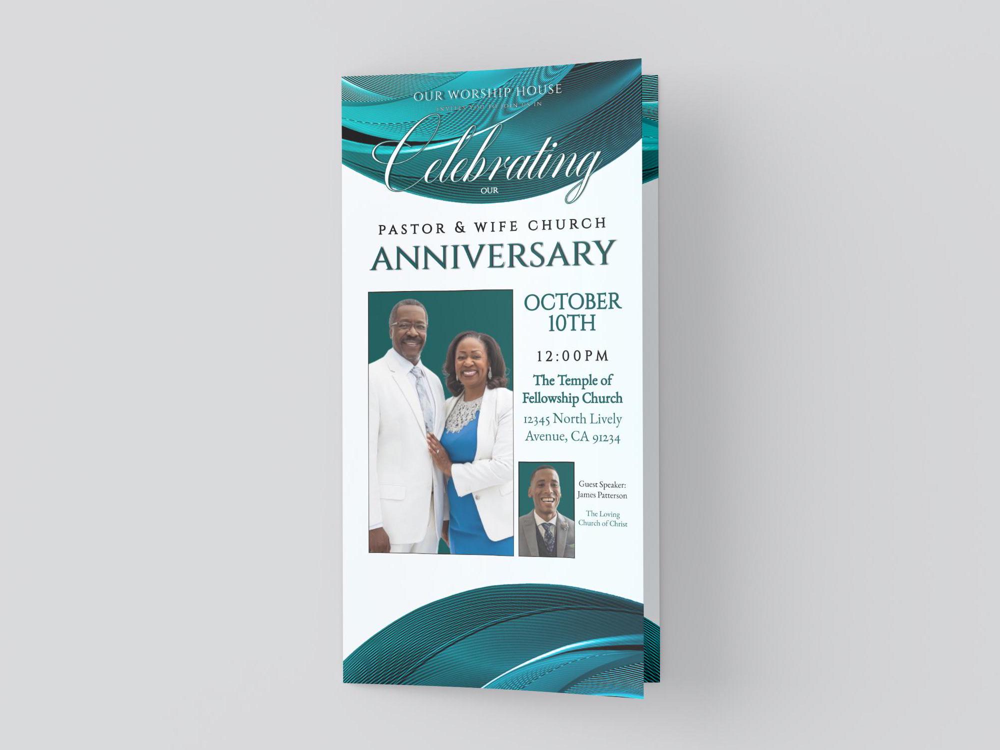 Teal Church Anniversary Program | Pastor & Wife, Editable Template ...