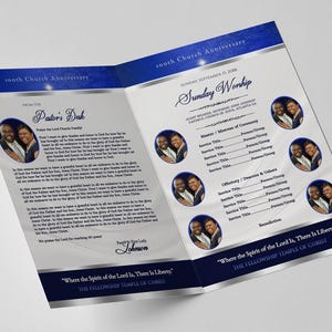 Royal Blue Church Anniversary Program Template | Editable (digital ...