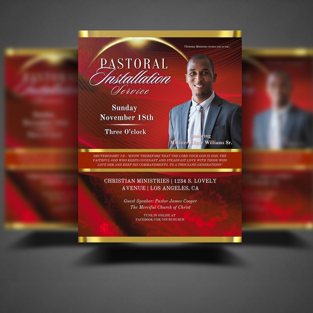 CANVA Pastoral Installation Service Flyer Canva Template Red and Gold 8 ...