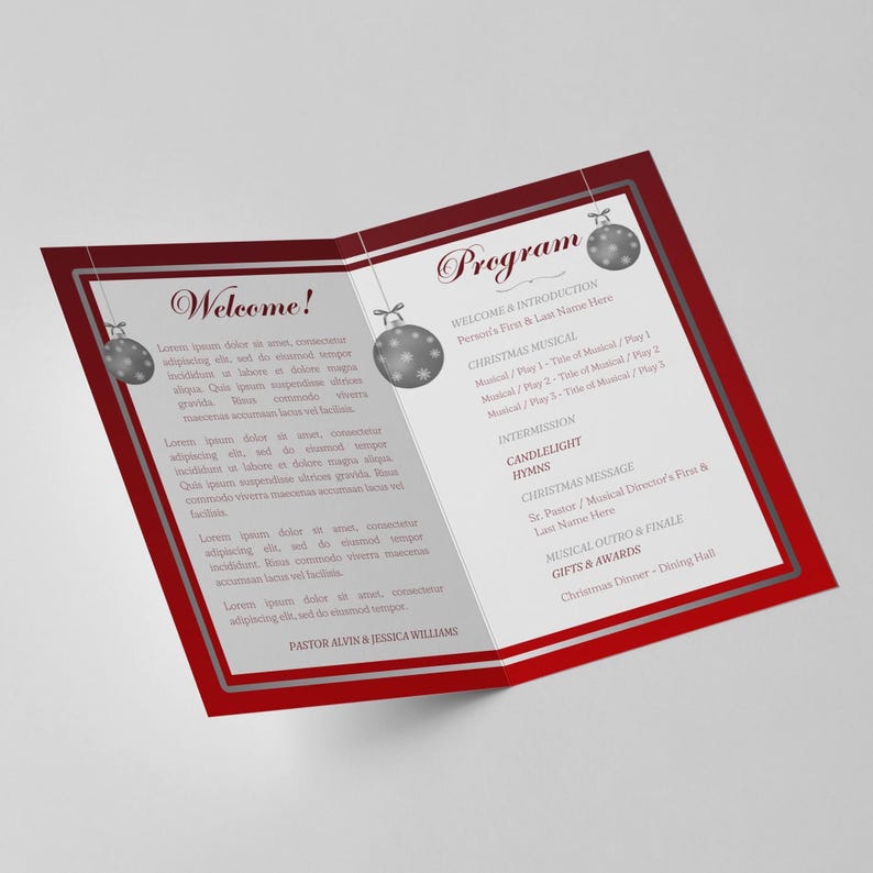 Canva Christmas Church Program Template – Editable Bifold | Size: 11x8 ...