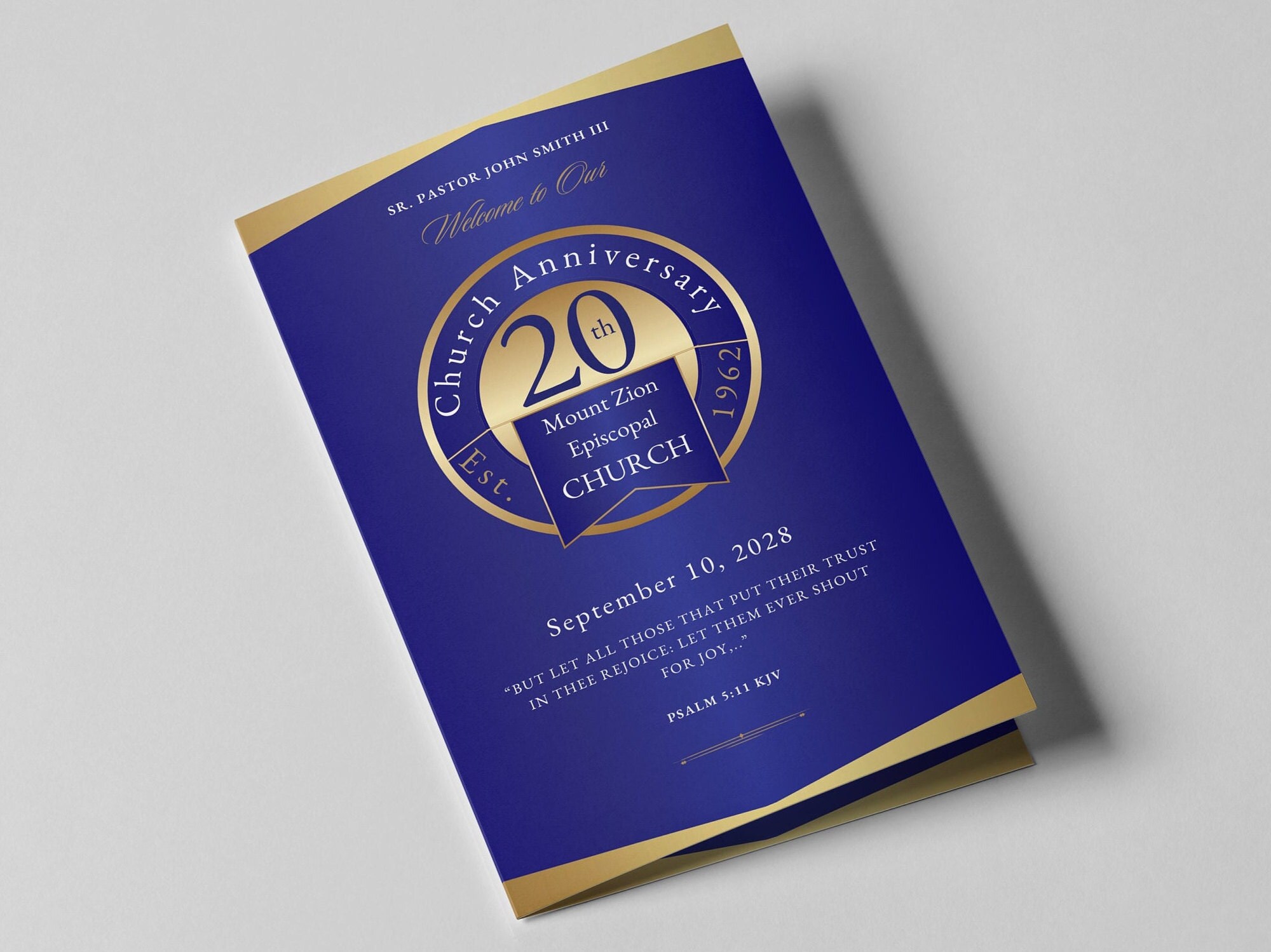 CANVA Church Anniversary Program Pastor Anniversary Blue Gold Editable ...