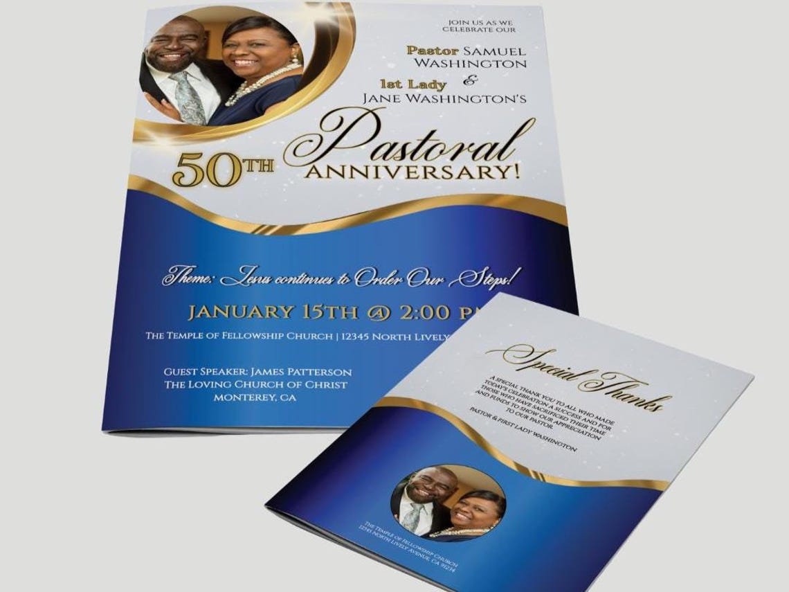 Blue & Gold Church Anniversary Program Template (digital Download) - Etsy
