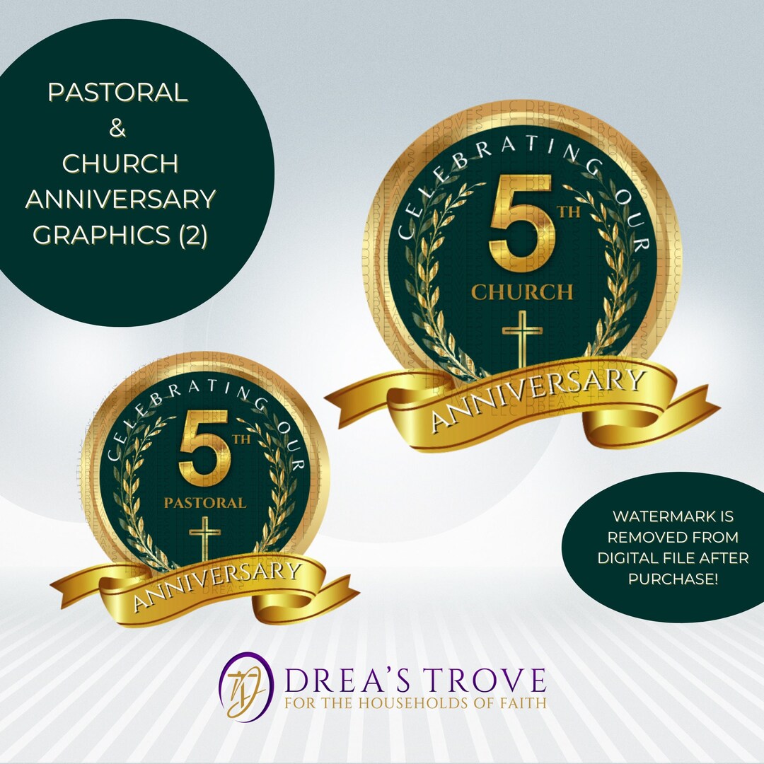 Church Anniversary | Pastor Appreciation Graphic Logo | 5 Year - Rich Green | 2 Graphics In: PNG ...