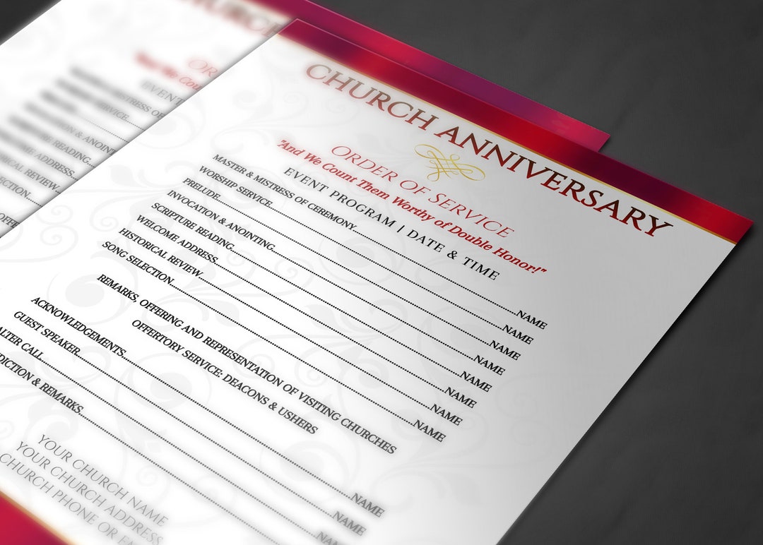 CORJL Church Anniversary Program Single Sheet Template - Burgundy Red ...