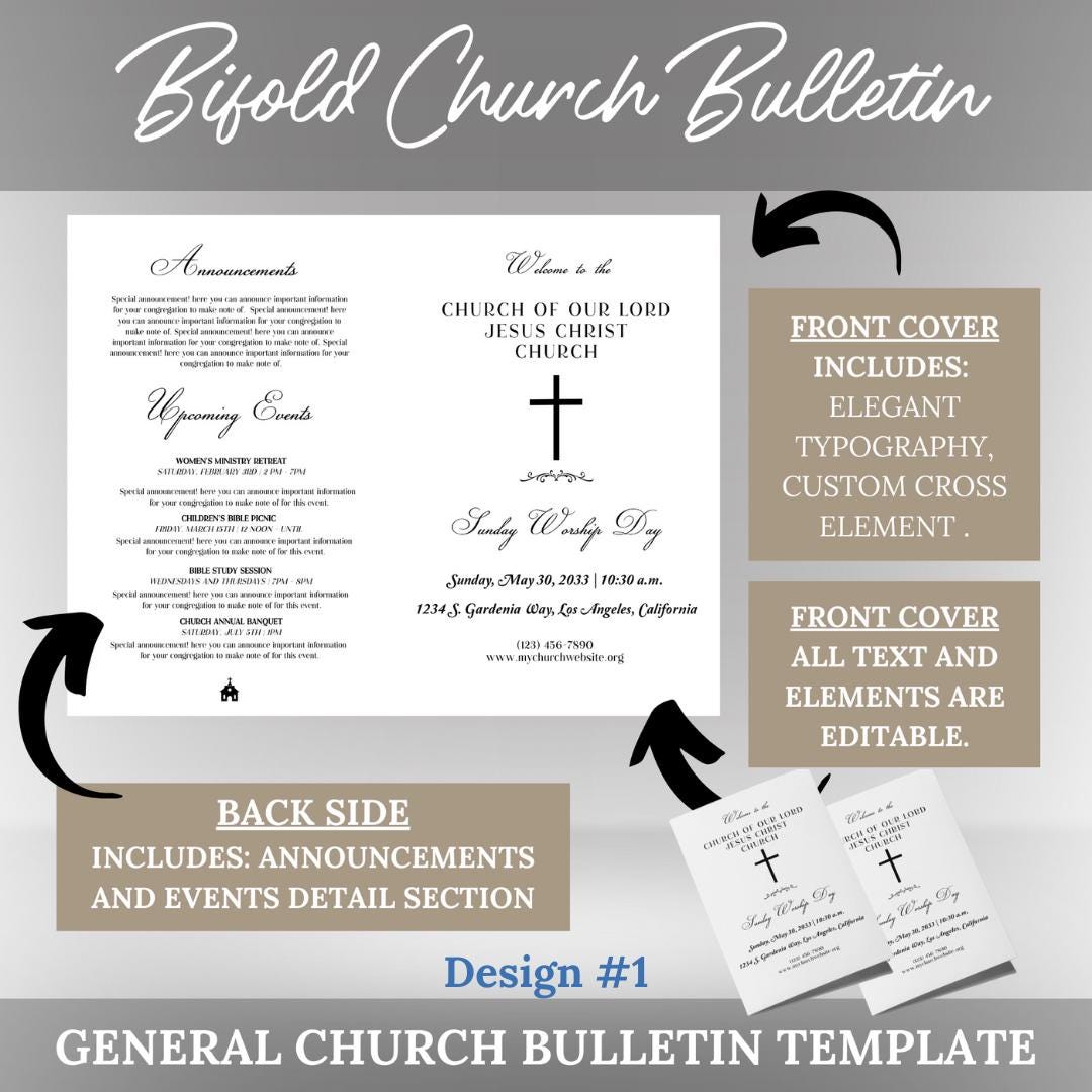 Church Bulletin Template | 3 Styles, 2 Sizes (edit in Corjl) - Etsy