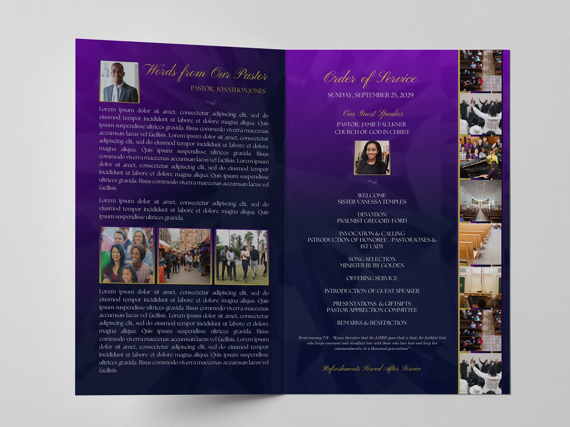Purple Gold Church Program Template | Pastoral Appreciation (canva ...