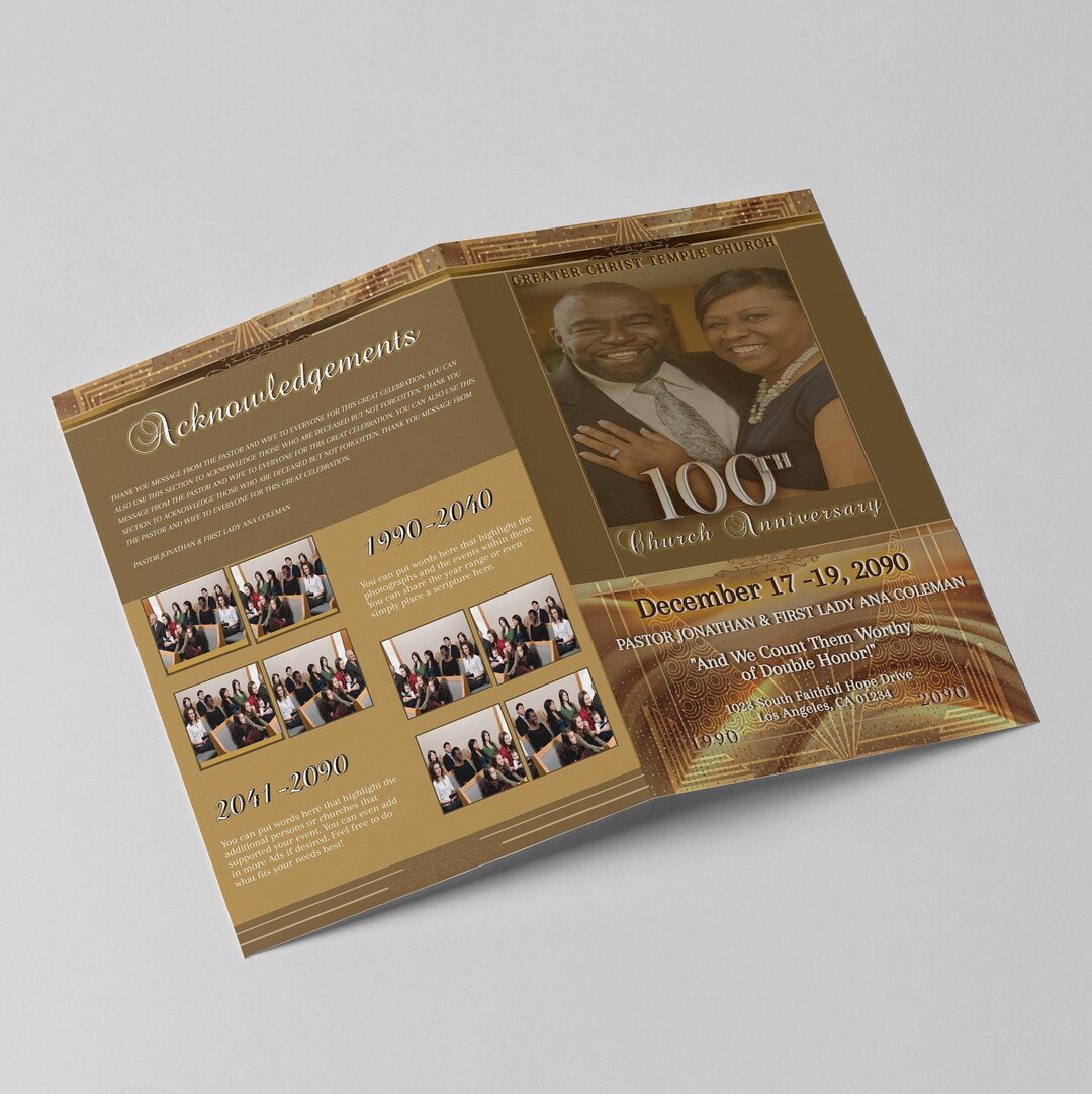 Pastor & Wife Church Anniversary Program Booklet Template Editable in ...