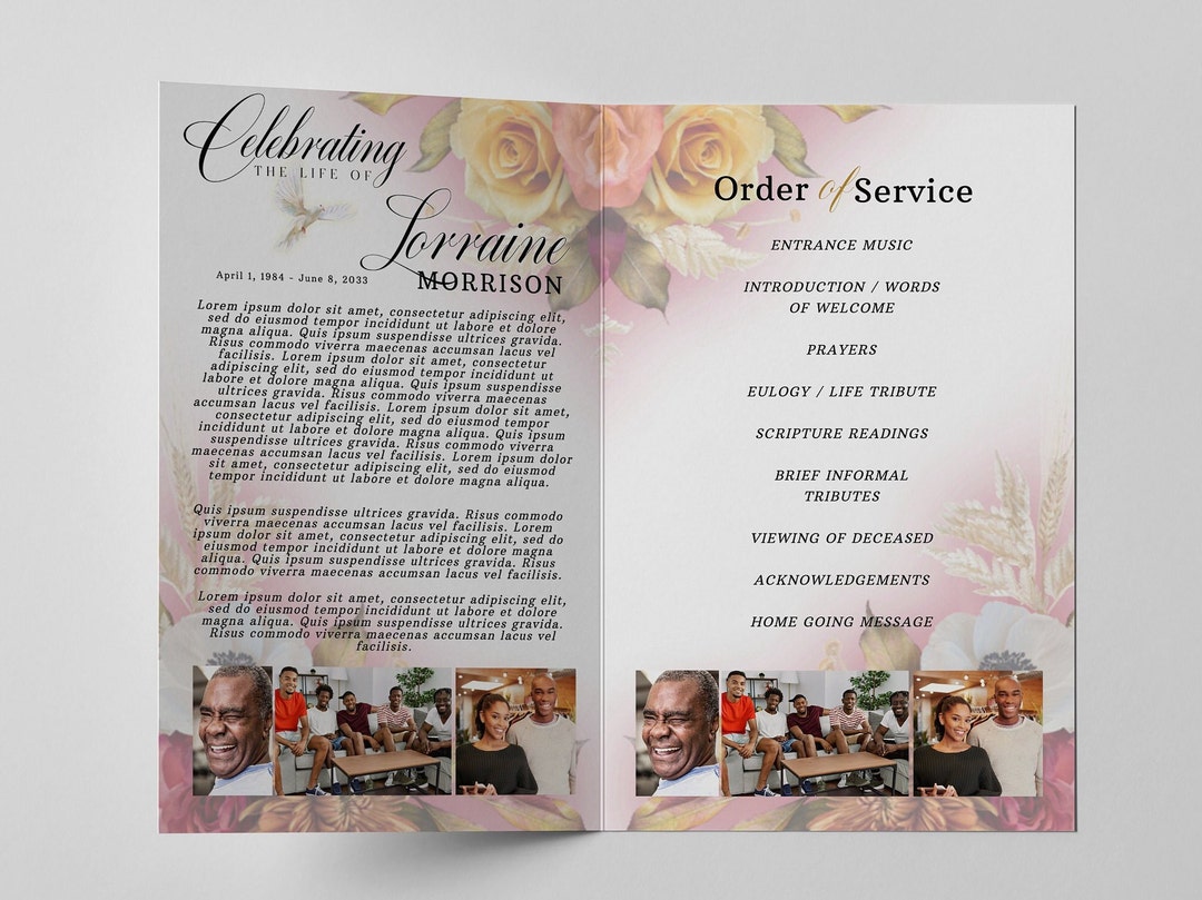 New Floral Obituary Template Georgia Peach Editable in Corjl Size: 11x8 ...