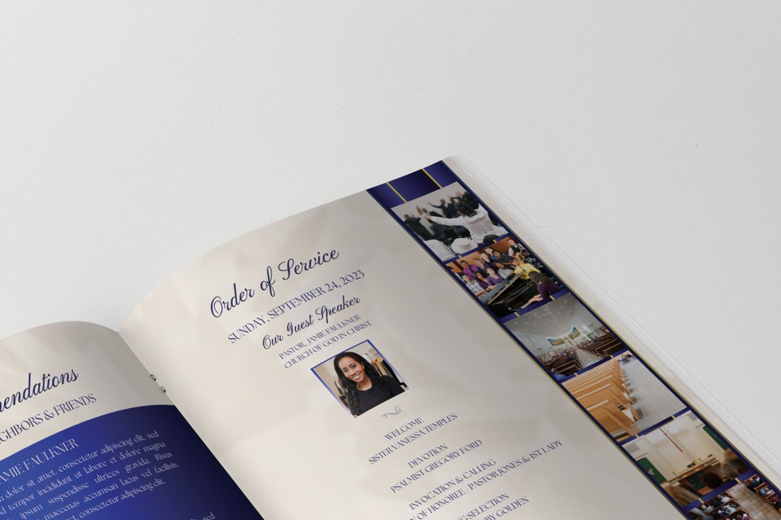Blue & Gold Pastor Anniversary Program Template | Church Booklet (canva ...
