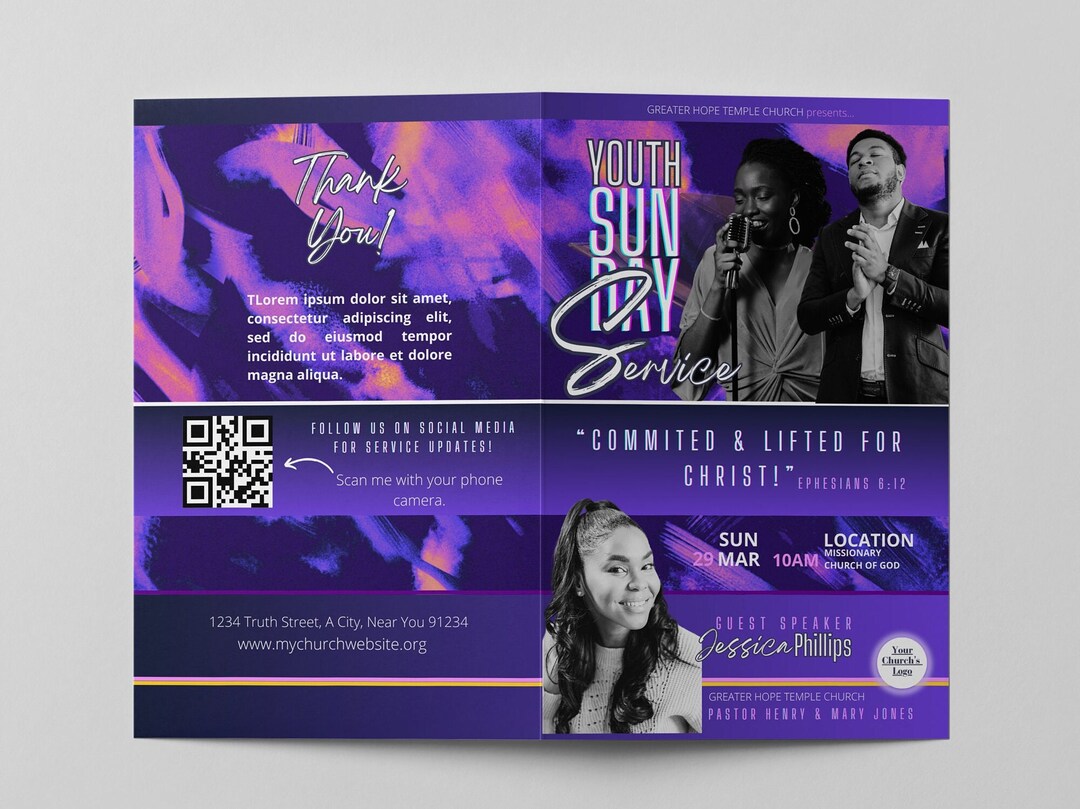 Youth Church Program Template | Event Brochure (canva, 11x8.5) - Etsy