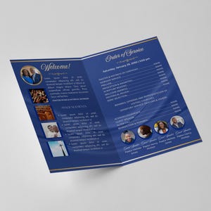 CANVA Church Program Template | Blue Gold | Size: 11x8.5 | 4 Page ...