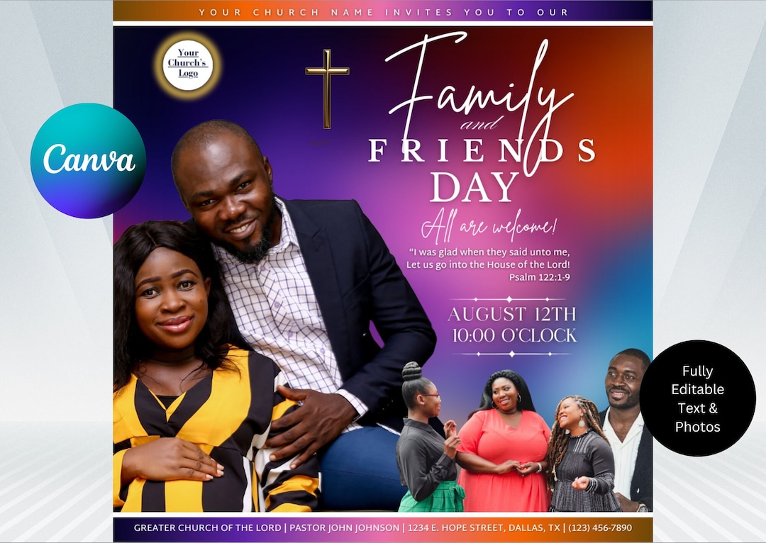 CANVA Family Friends Day Church Flyer Invitation Canva Church Family Day Announcement Pastor ...