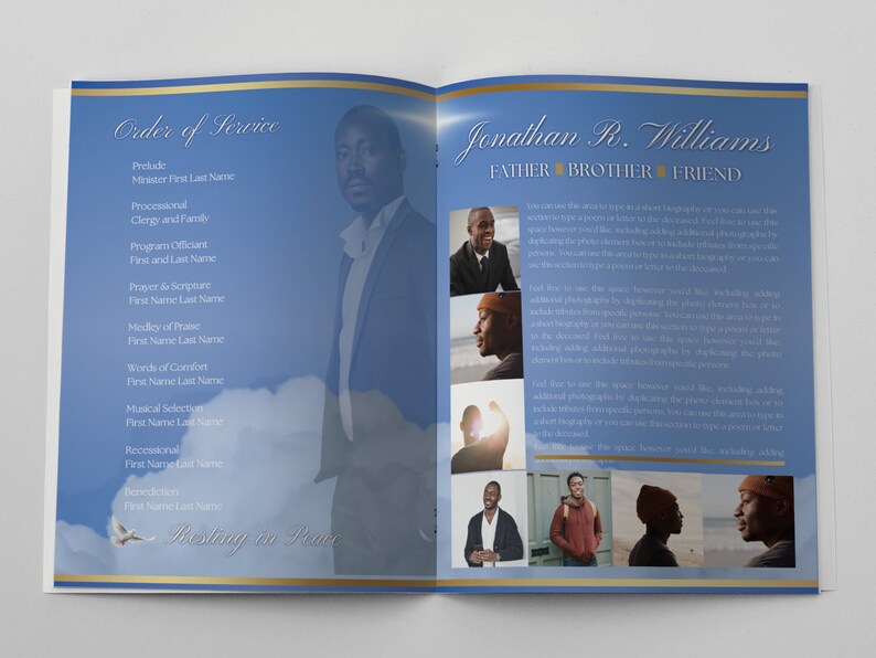 CANVA Obituary Canva Template | Father, Man Blue Silver | Editable ...
