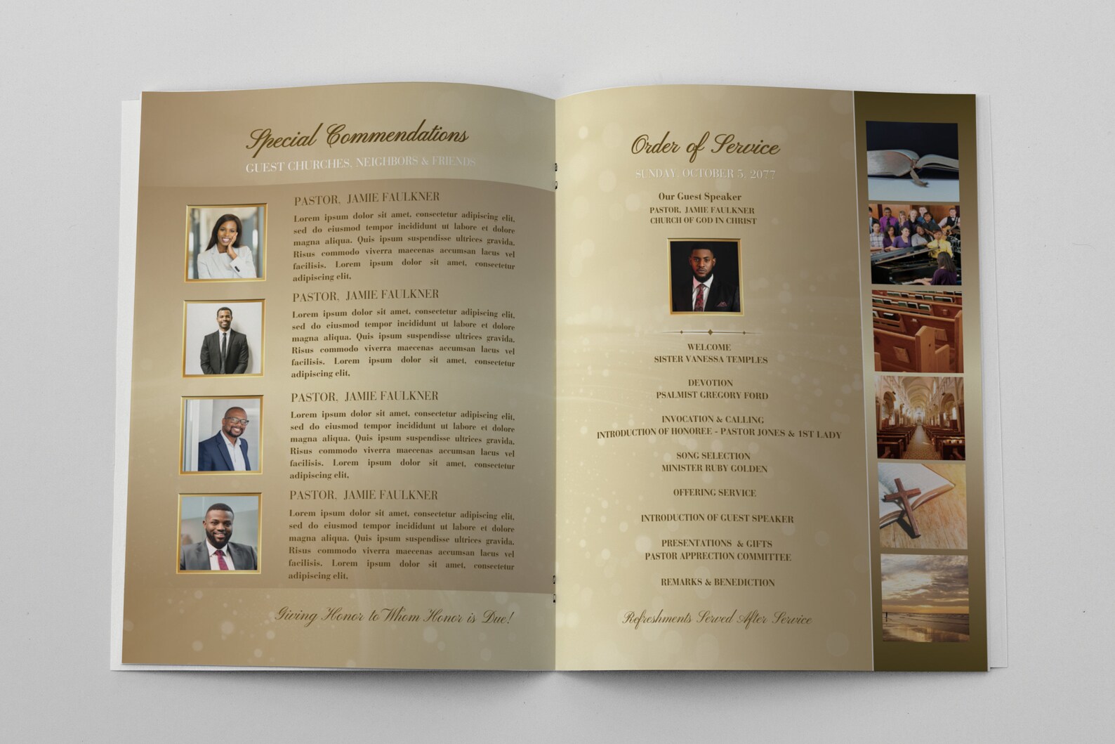 CANVA Church Program Template Dynamic Cream Gold Size: 17x11 ...