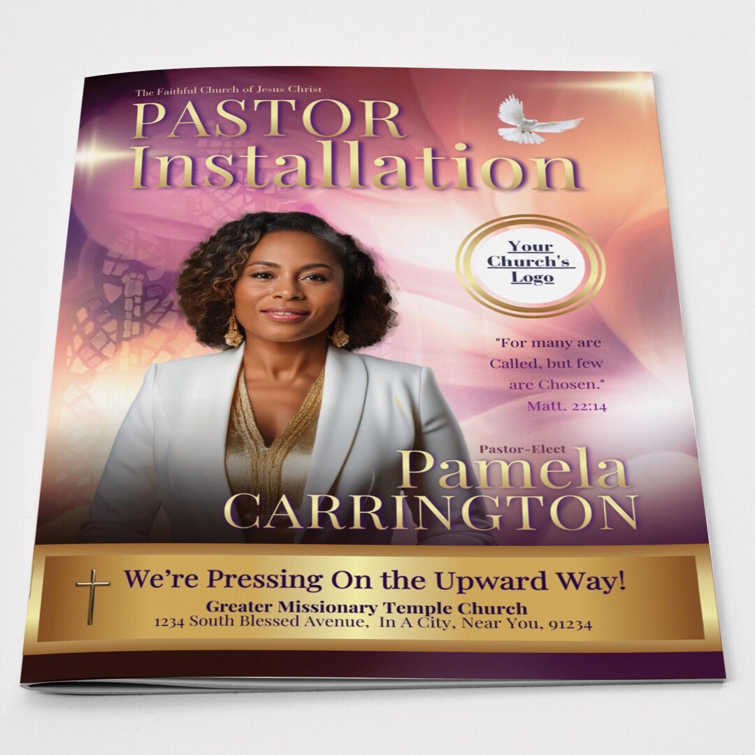 Peach & Purple Pastor Installation Program Template | Canva Editable (8 ...