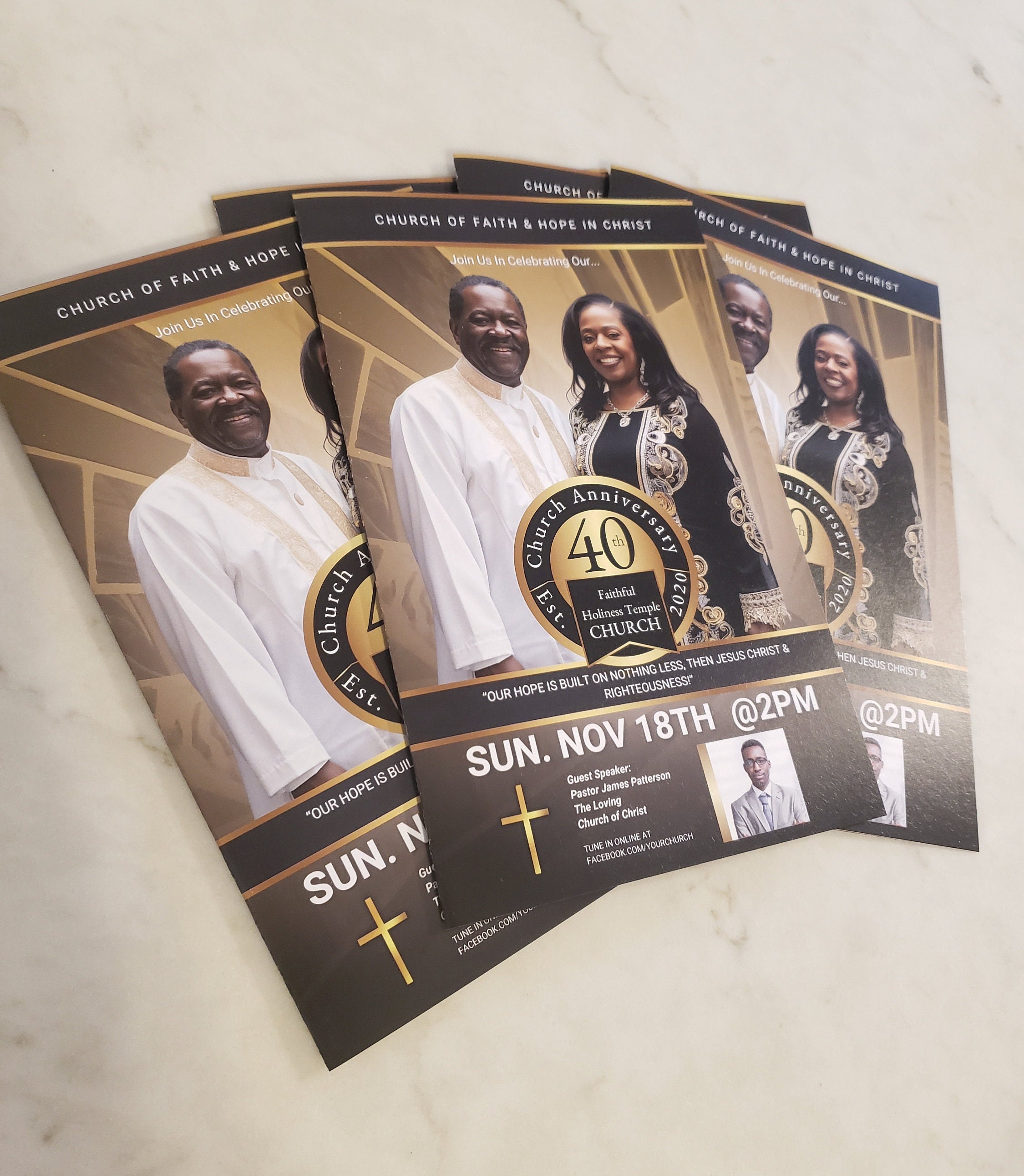 Church Anniversary Program Template | Black and Gold (editable, 11x8.5 ...