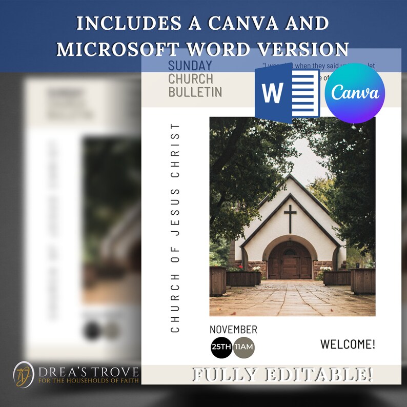 Modern Church Bulletin Template | Editable Photo, Colors (canva & Word ...