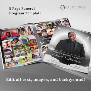 CANVA Obituary Template | Father, Man Black Silver | Editable Funeral ...