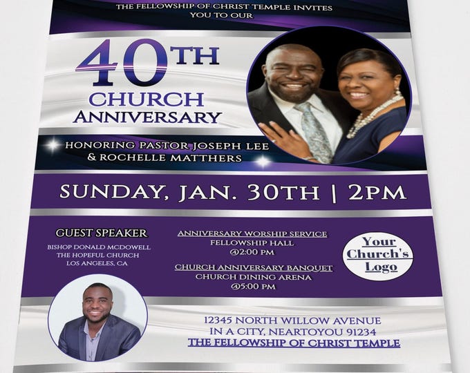 Canva Template Pastor Appreciation Program Template, Purple & Silver ...