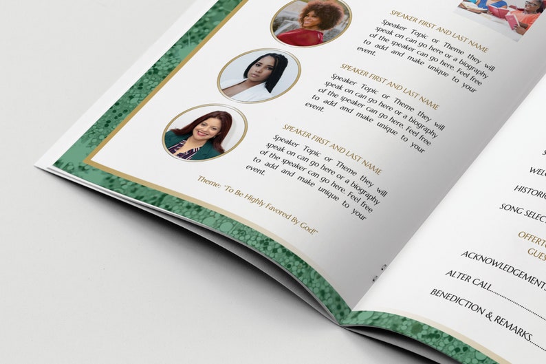 Emerald & Gold Women's Church Program Template (digital Download) - Etsy