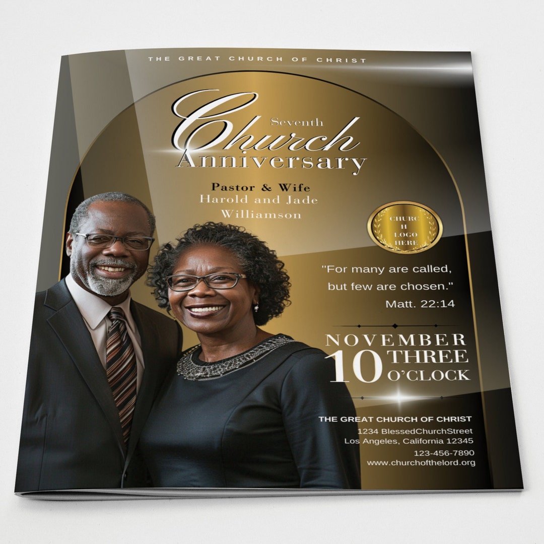 CANVA Pastor Church Anniversary Program Template | Rich Gray & Gold ...