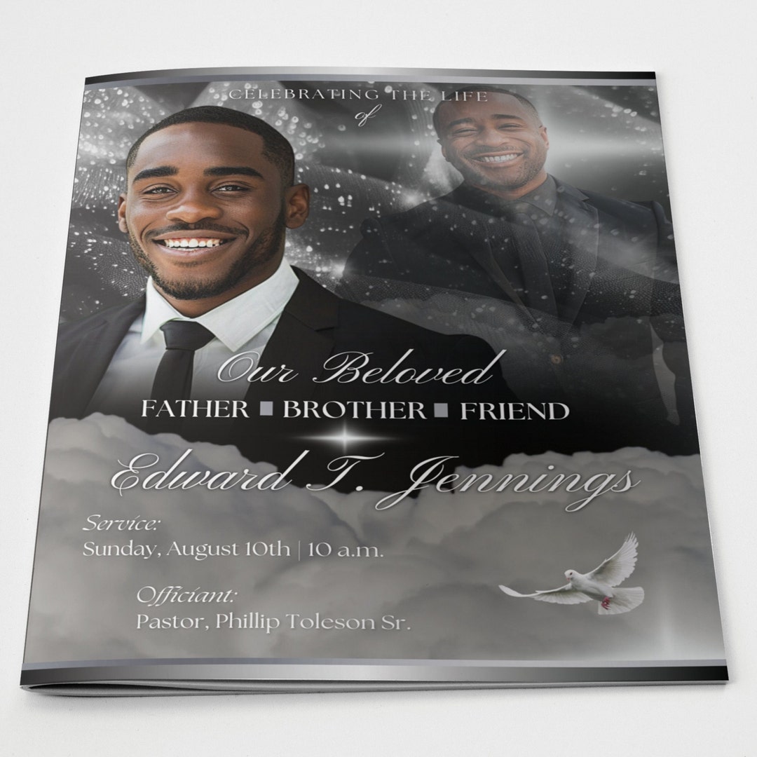 CANVA Obituary Template Father, Man Black Silver Editable Funeral ...