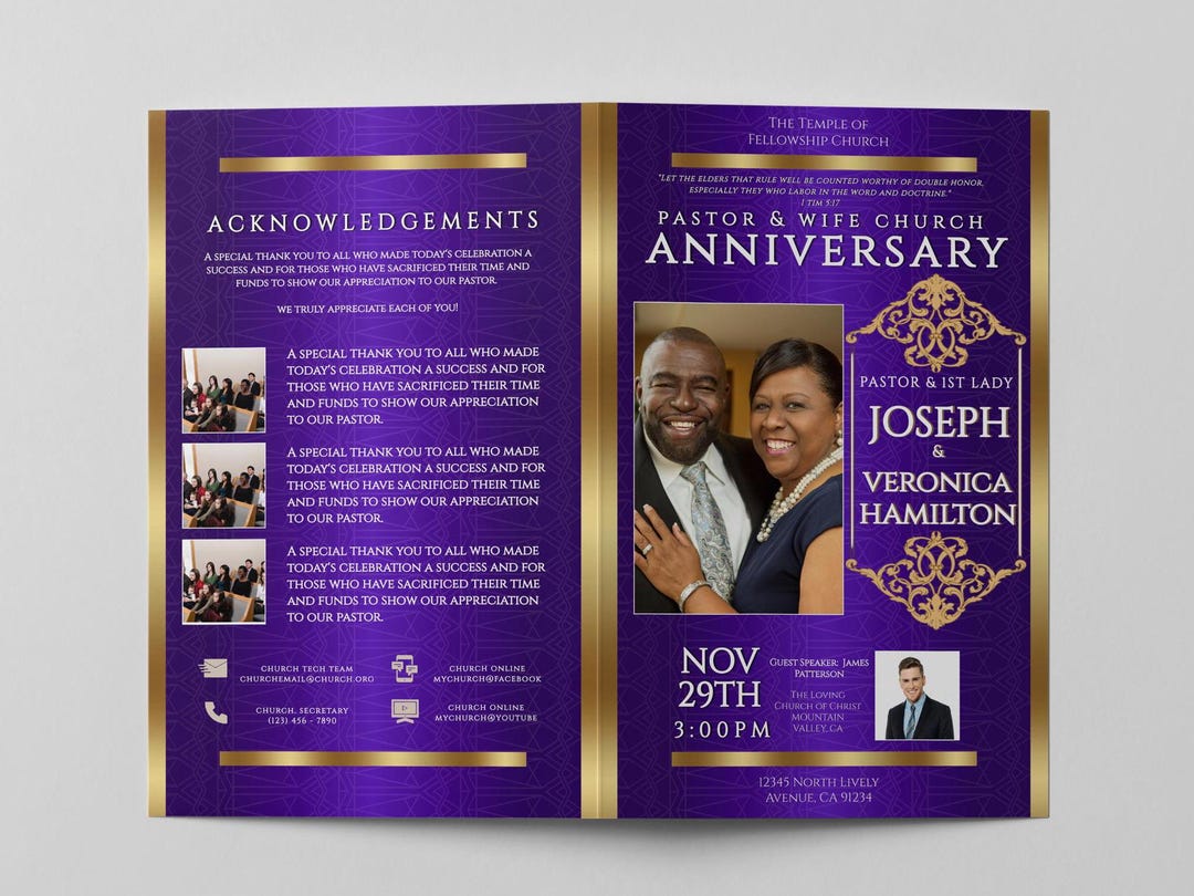 Royal Purple & Gold Church Anniversary Program Template (editable ...