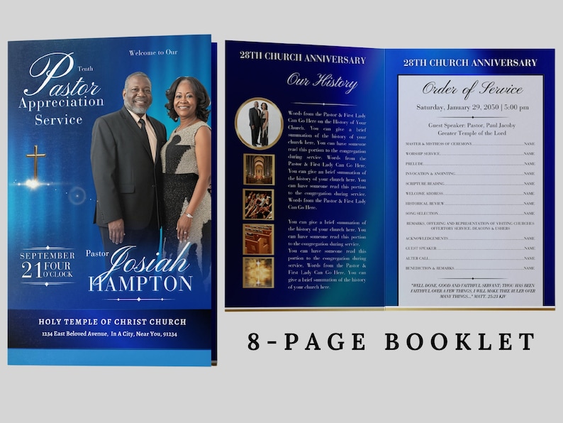 Royal Teal Church Anniversary Program Template | Editable 8-page ...