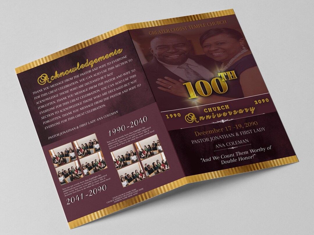 Church Anniversary Program Template Editable Within Corjl Burgundy and ...