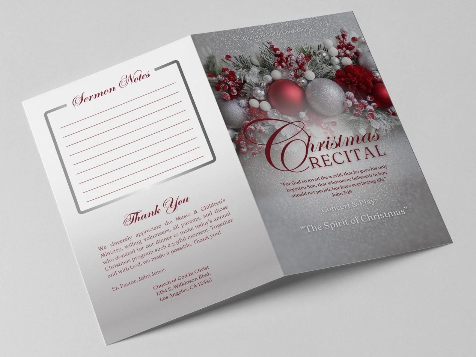 Canva Christmas Church Program Template – Editable Bifold | Size: 11x8 ...