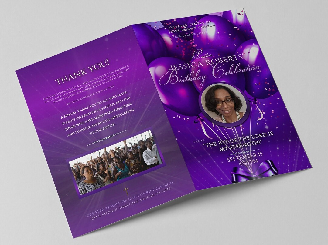 Church Service Program Birthday, Homecoming, Retirement Party Editable ...