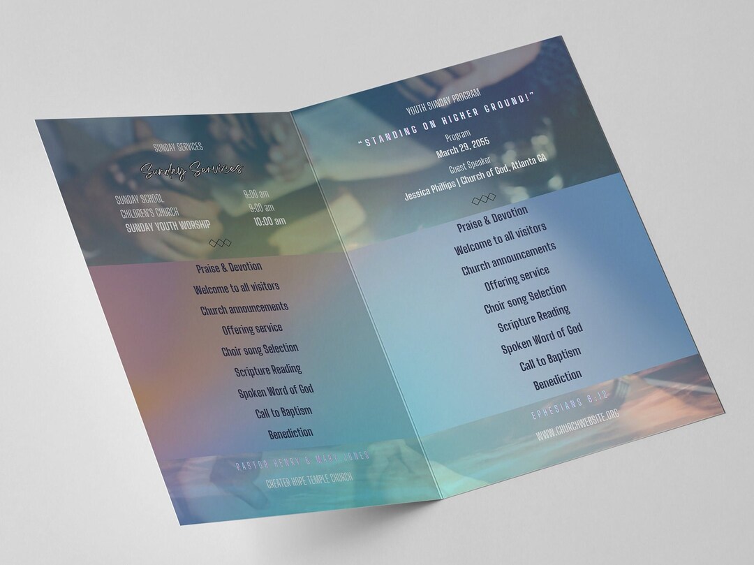 CANVA Youth Church Program Template | Youth Event Brochure Program ...