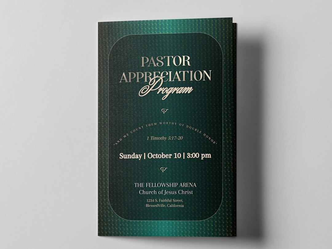 Pastor Appreciation Service Program Template Editable in Corjl Dark ...