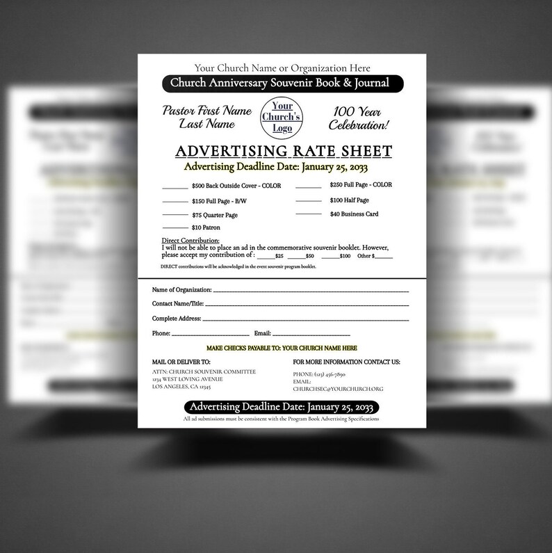 Church Ad Rate Sheet Template | Souvenir Book (8.5x11) Editable in ...