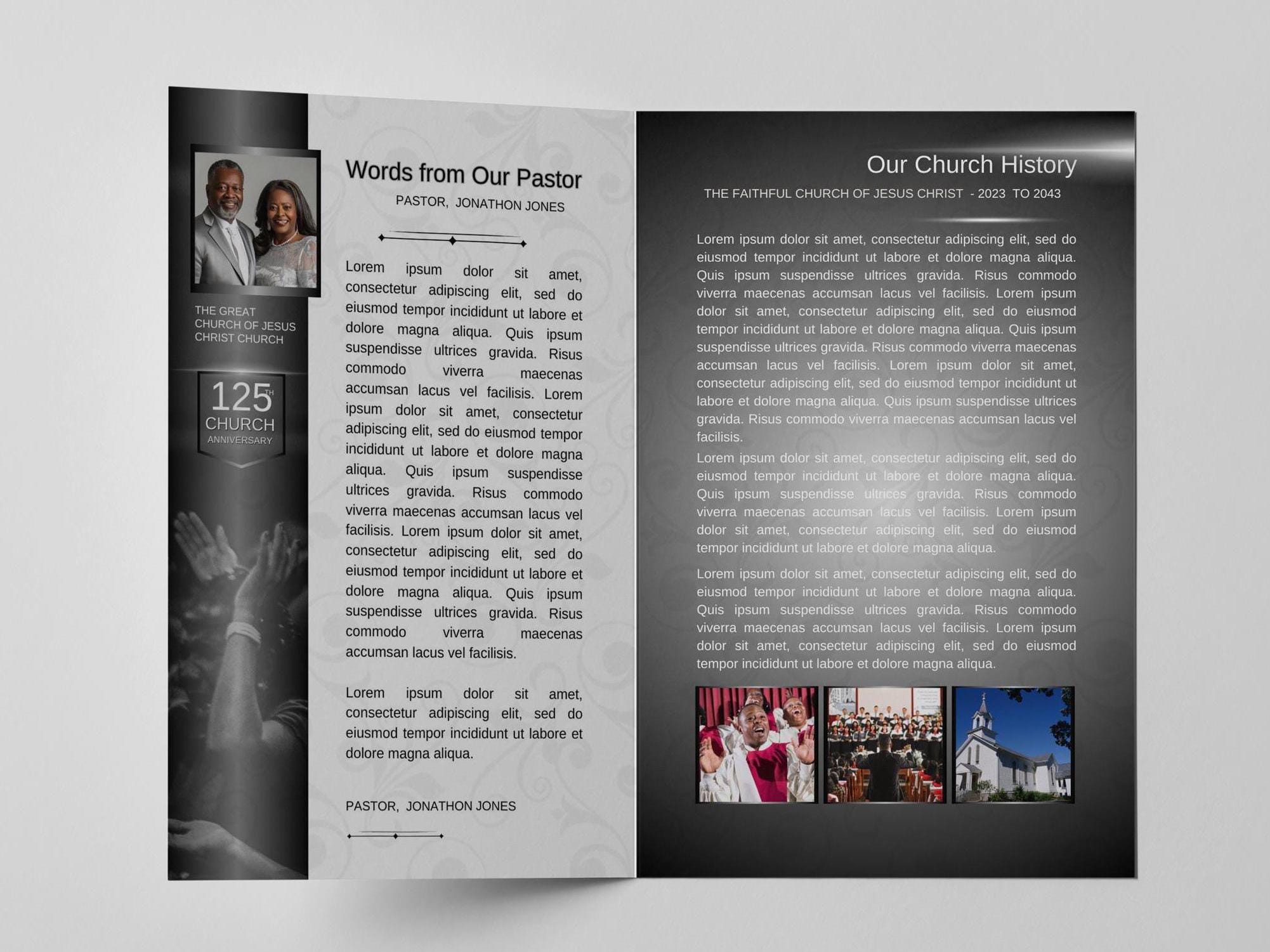 Elegant Church Program Template | Black, White, Silver (canva Editable ...