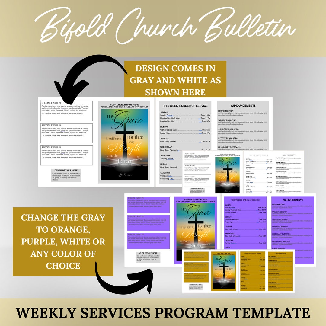 MICROSOFT Editable Church Bulletin Template | 4 Pages (microsoft Word ...