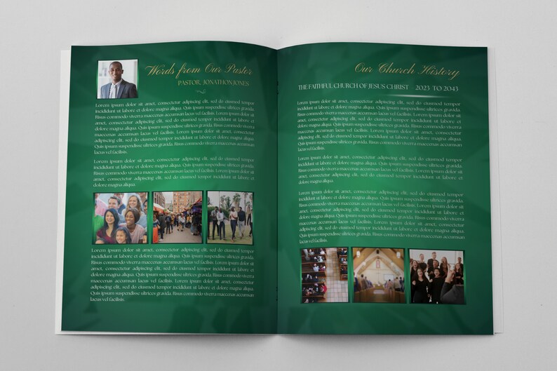 Green & Gold Pastor Anniversary Program | Church Booklet (canva ...
