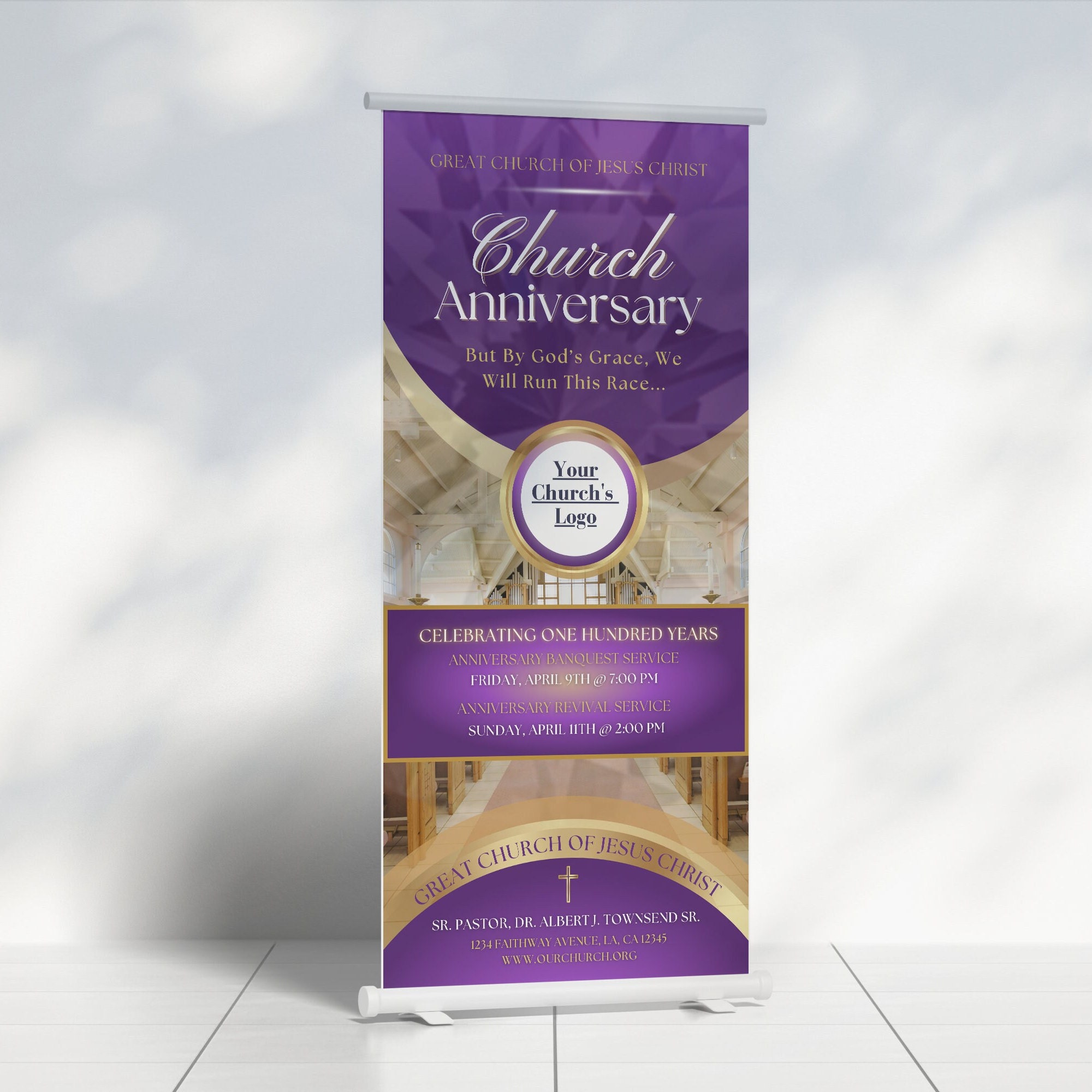 Purple & Gold Church Anniversary Banner Template (canva Editable) - Etsy