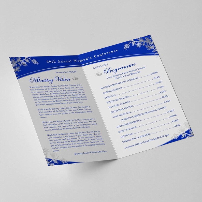 Royal Blue Church Program Template | Women's Conference (digital ...